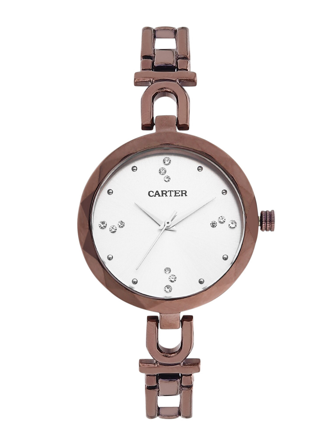 Buy Sandy D Carter Women White Brass Dial & Brown Bracelet Style Straps ...