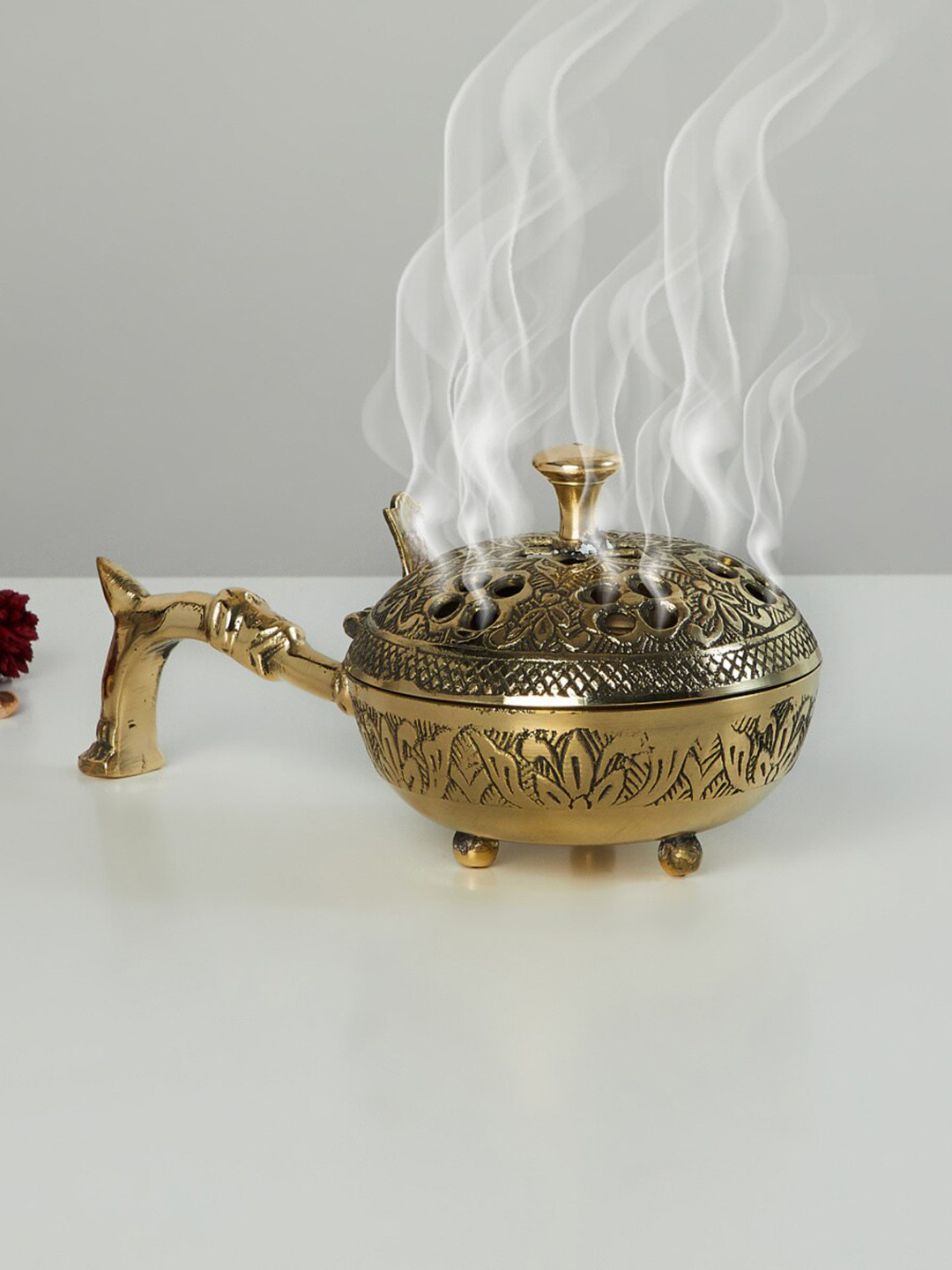Buy Home Centre Gold Toned Metal Dhoop Dani With Handle - Pooja ...