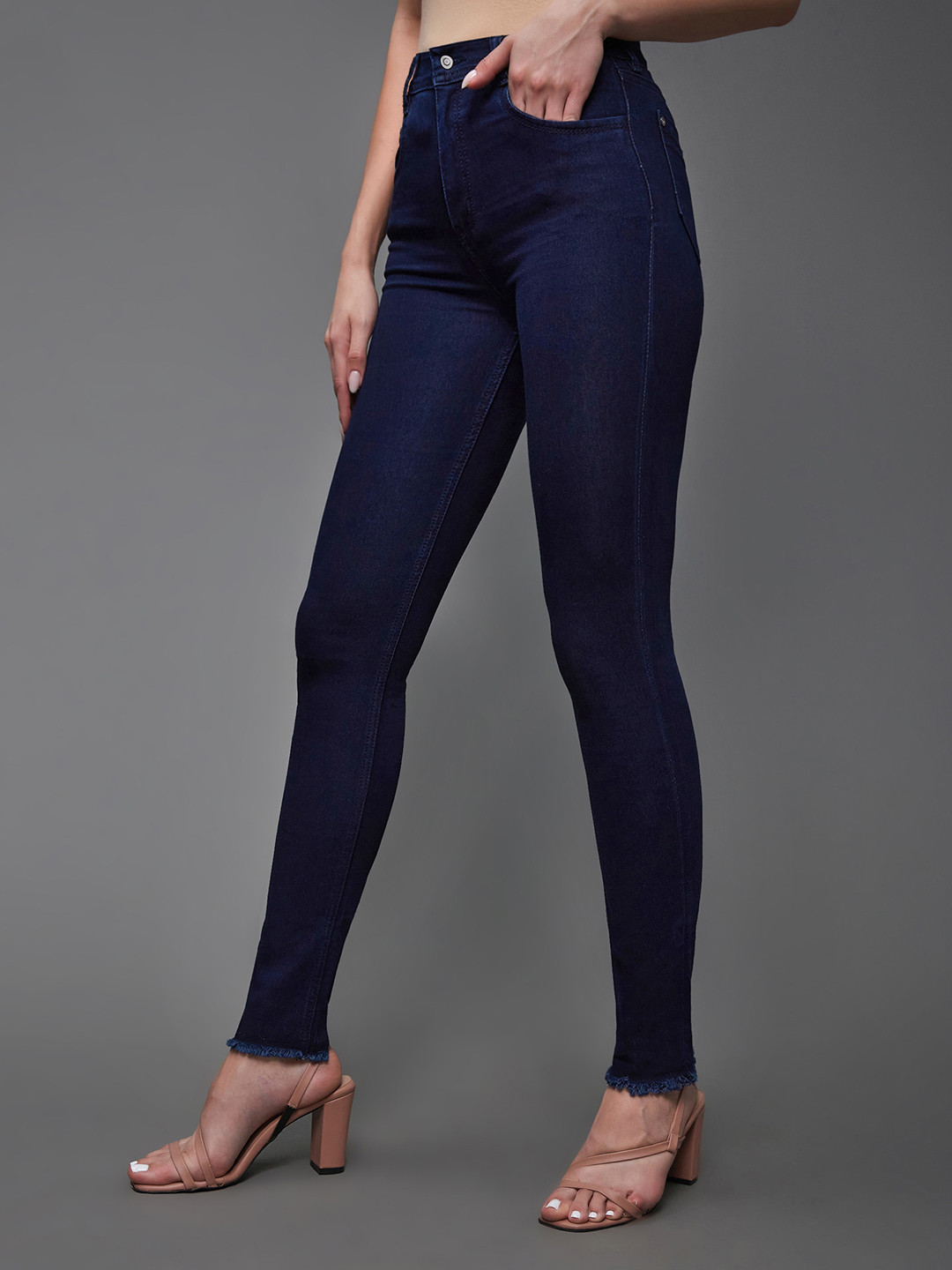 Buy Miss Chase Women Navy Blue Skinny Fit Stretchable Jeans - Jeans for ...