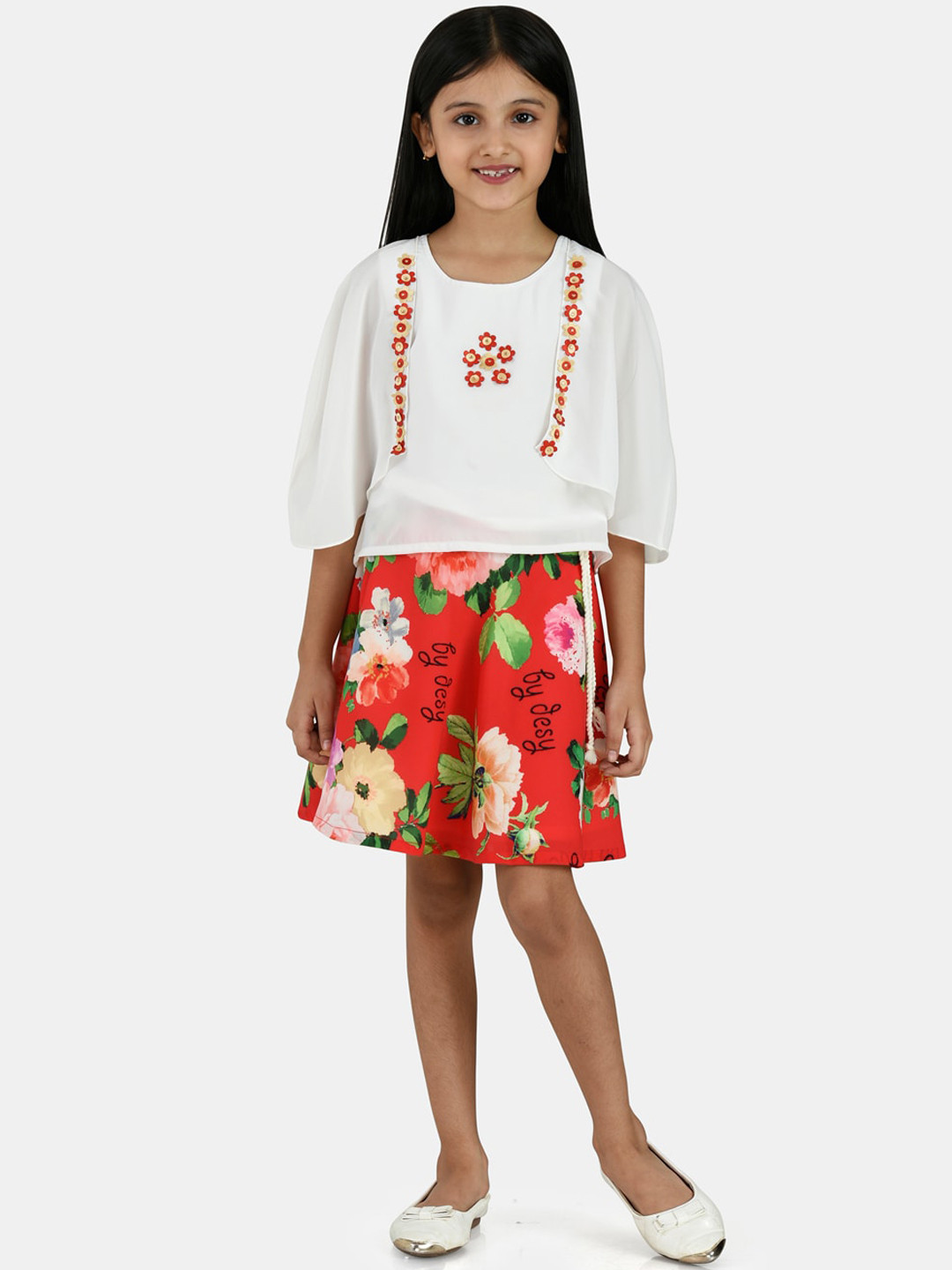 Buy Peppermint Girls Red & White Printed Top With Skirt - Clothing Set ...