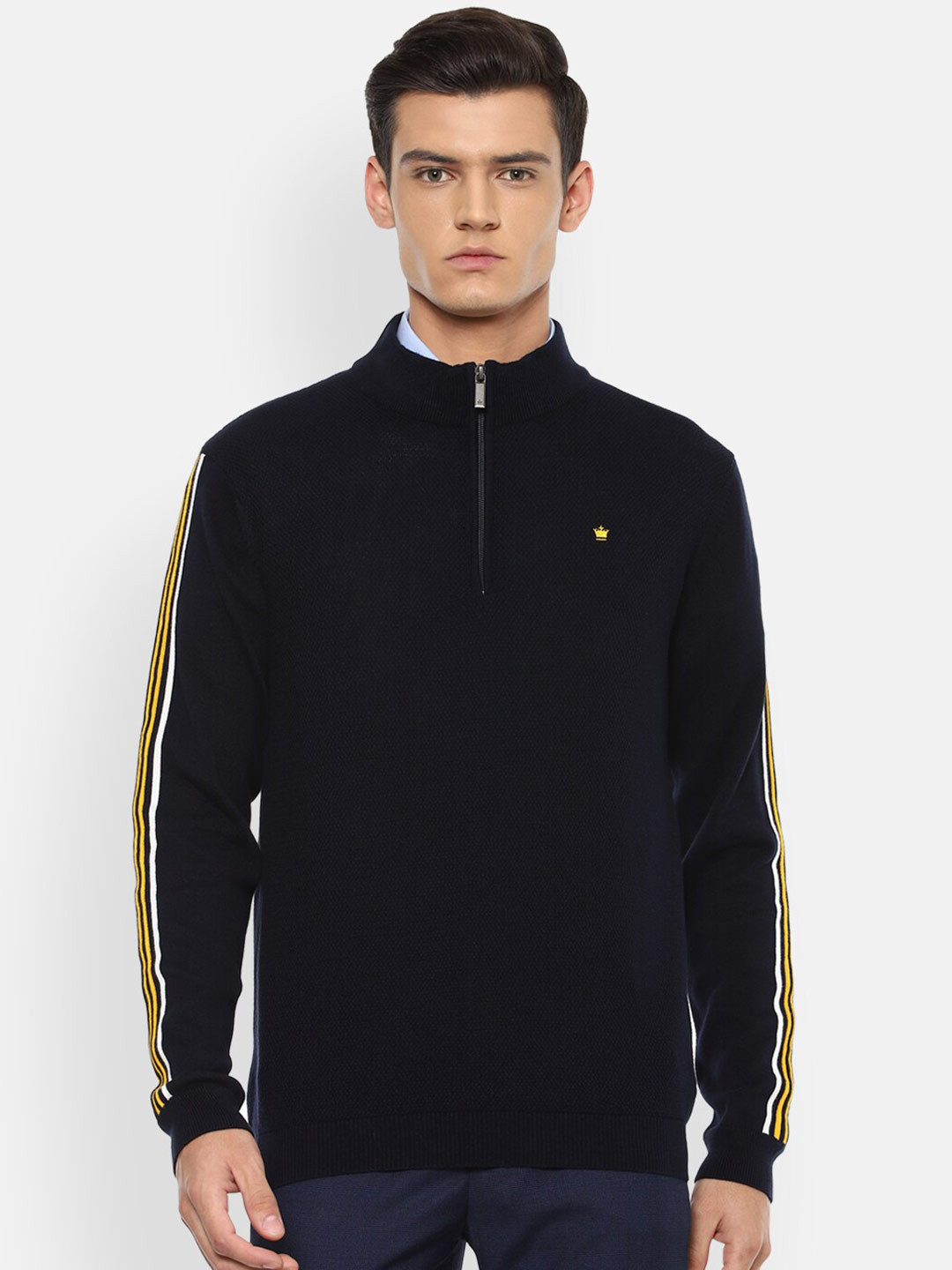 Buy Louis Philippe Men Black & Yellow Sweater - Sweaters for Men ...