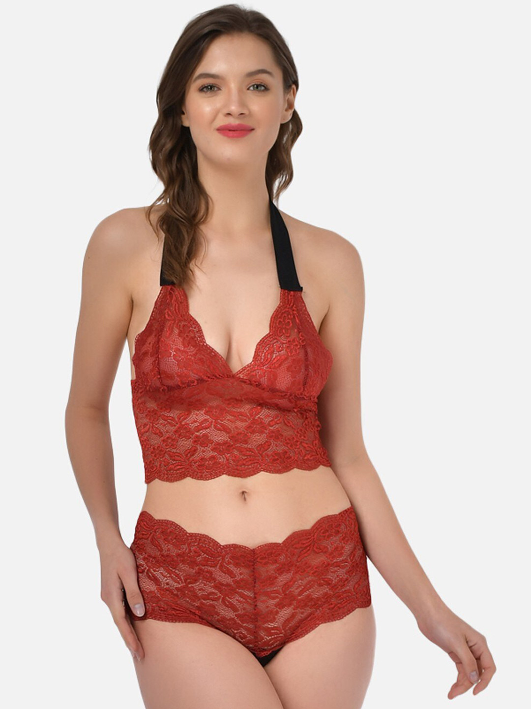 Buy Klamotten Women Maroon Lace Self Design Lingerie Set - Lingerie Set for Women 18610496 | Myntra