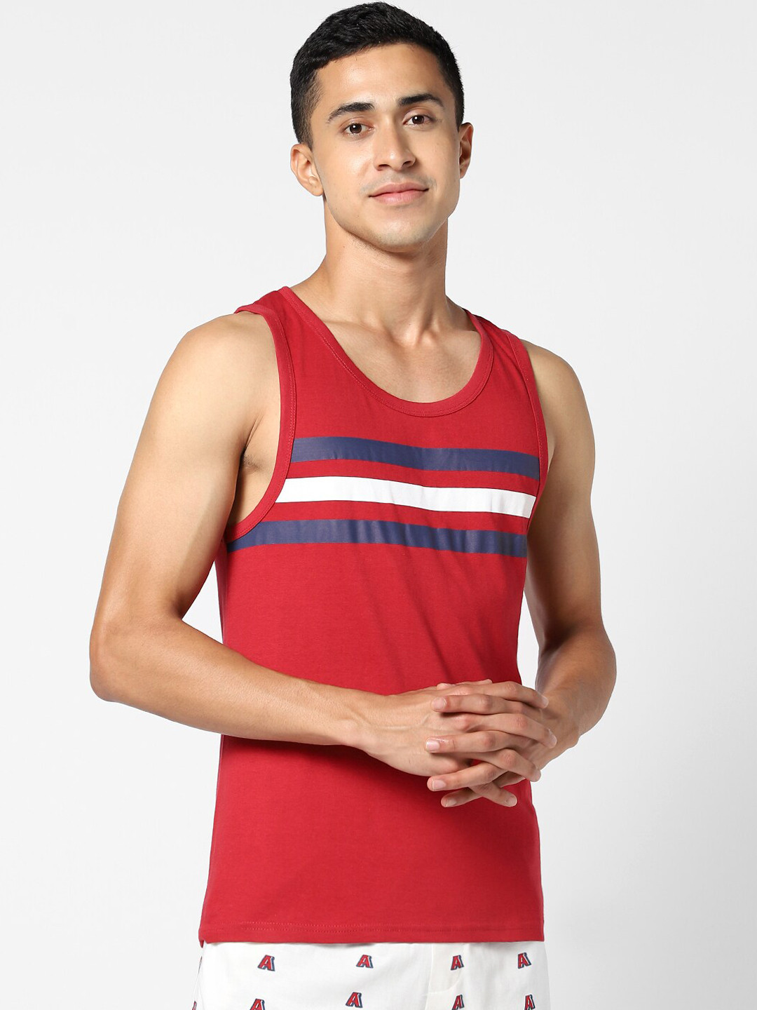 Buy Ajile By Pantaloons Men Red & White Striped Cotton Innerwear Vests ...