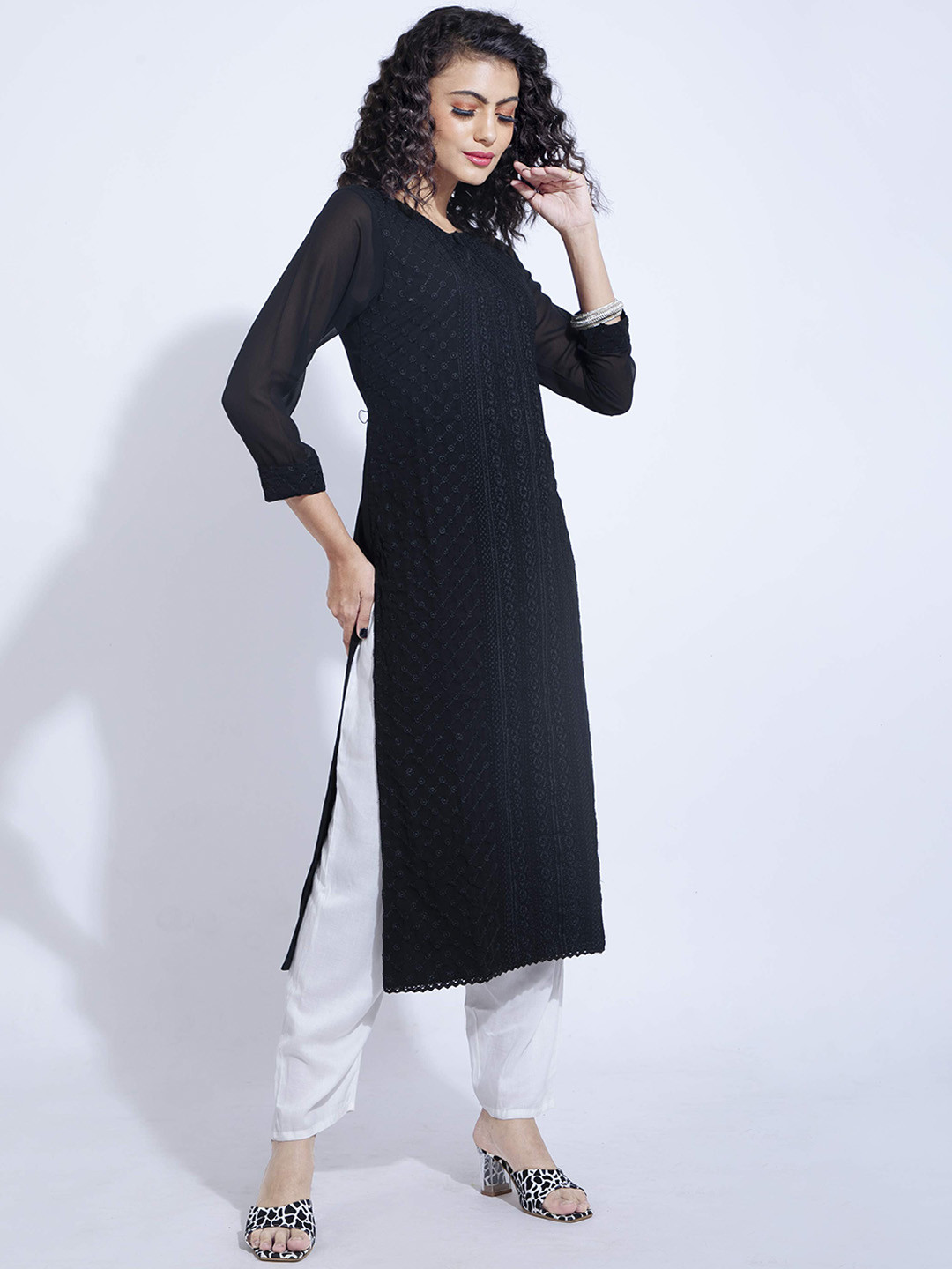 Buy POONAM DESIGNER Women Black Georgette Kurta - Kurtas for Women ...