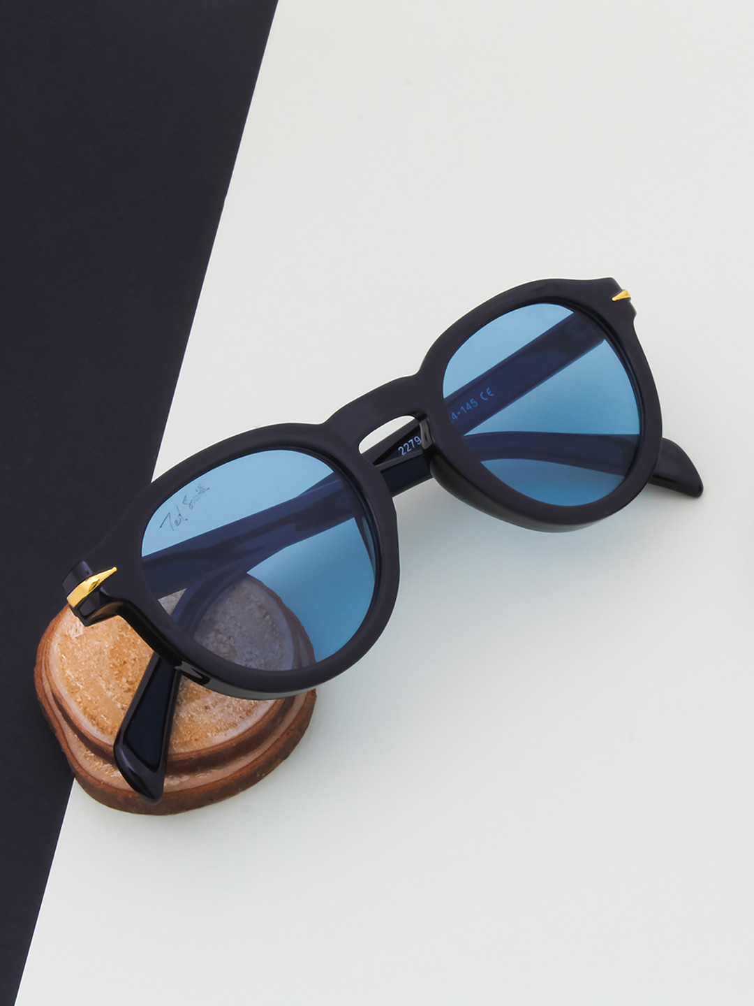 Buy Ted Smith Unisex Blue Lens & Black Round Sunglasses With UV ...