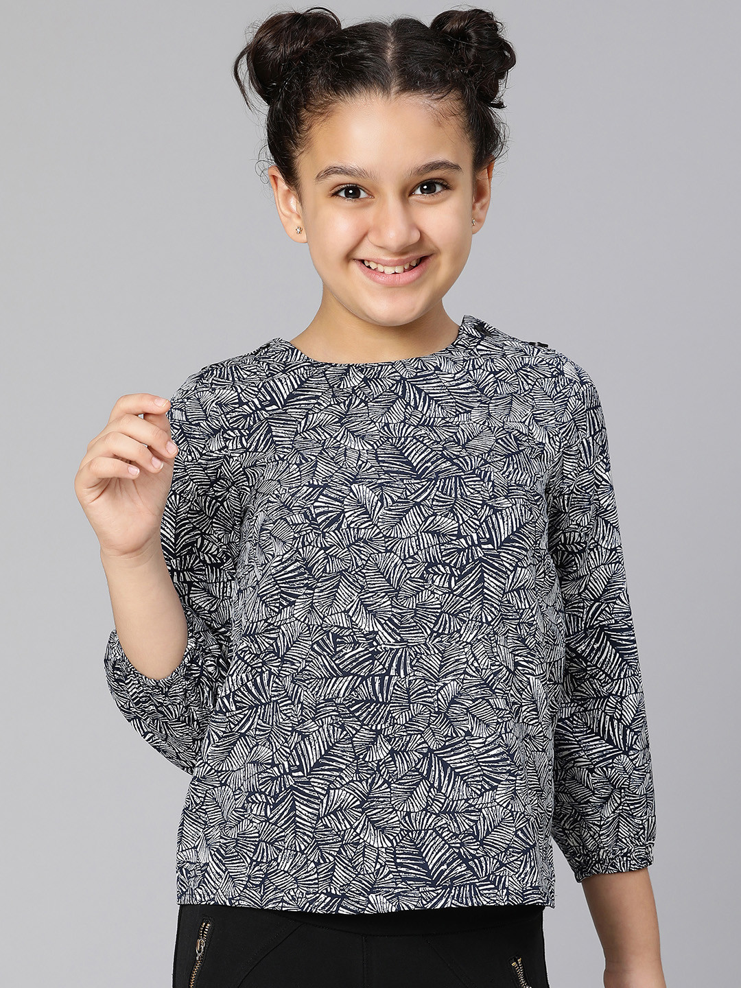 Buy Oxolloxo Girls Navy Blue Abstract Printed Top - Tops for Girls ...