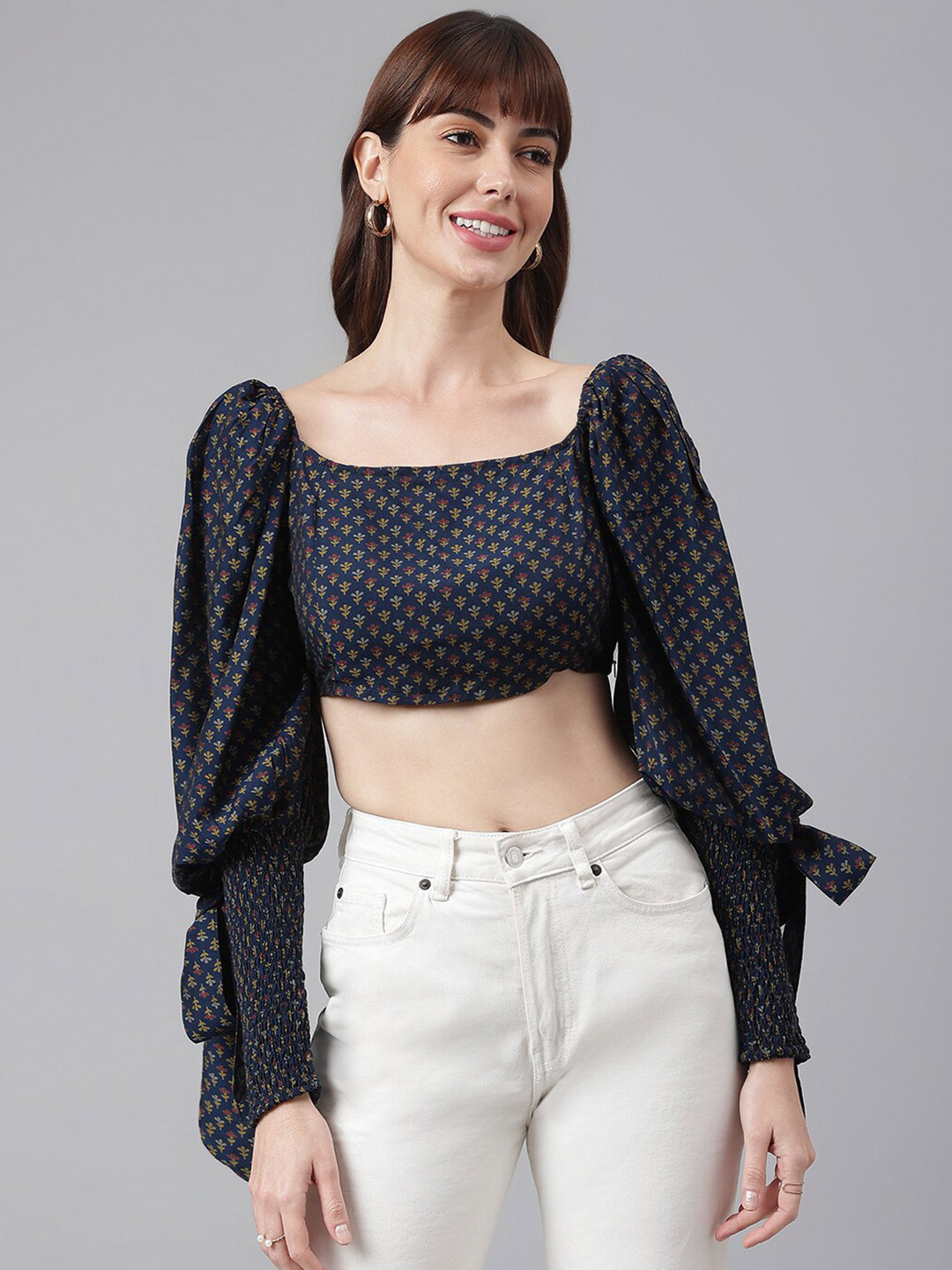 Buy FLAMBOYANT Women Blue Printed Crop Top - Tops for Women 18615386 ...