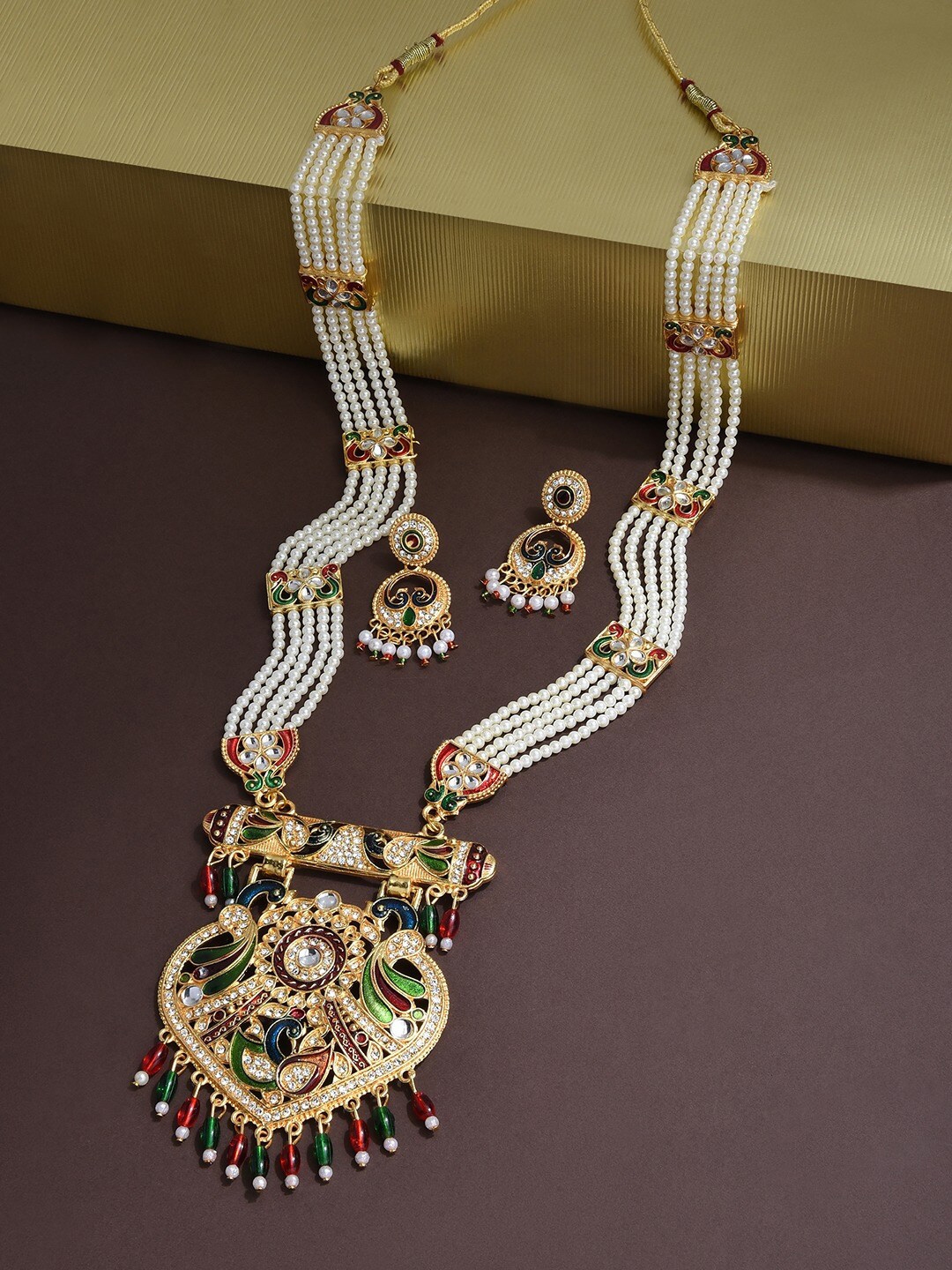 Buy Zaveri Pearls Gold Plated White Meenakari Jewellery Set Jewellery