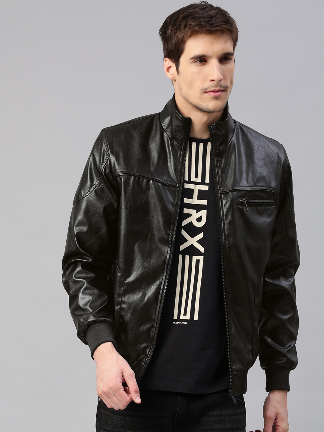 Buy HRX By Hrithik Roshan Men Black Solid Biker Jacket - Jackets for ...