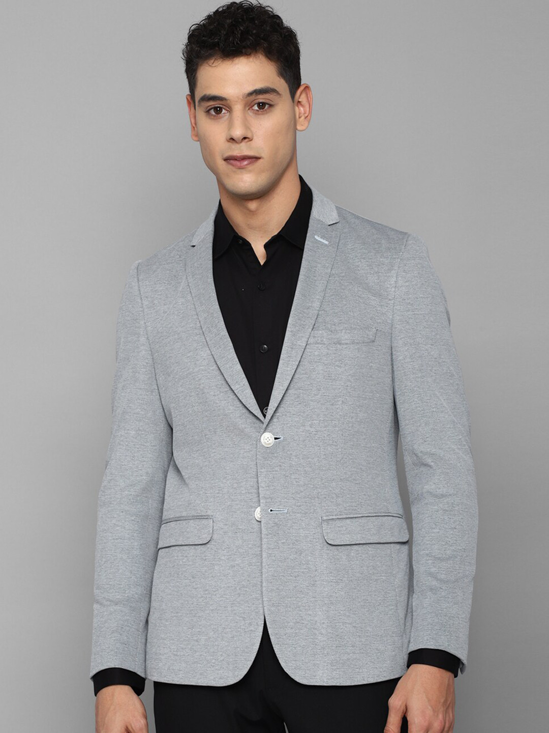 Buy Louis Philippe Sport Men Grey Self Design Slim Fit Single Breasted ...