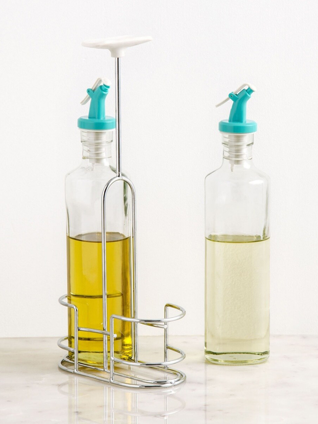 Buy Home Centre Blue & Transparent Set Of 2 Solid Glass Oil Dispensers ...