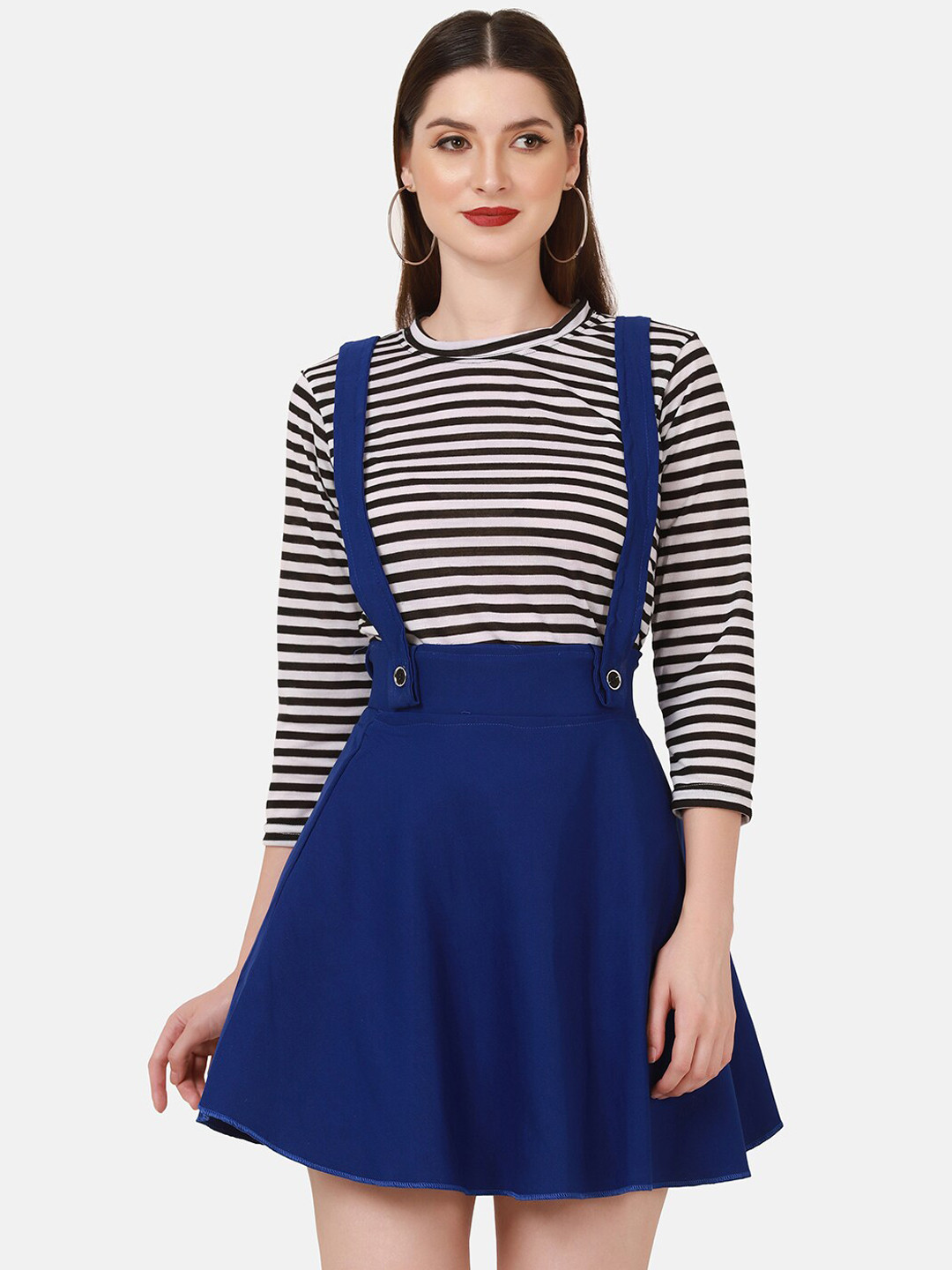 Buy BUY NEW TREND Women Blue Solid Pinafore Mini Skirt With Attached ...