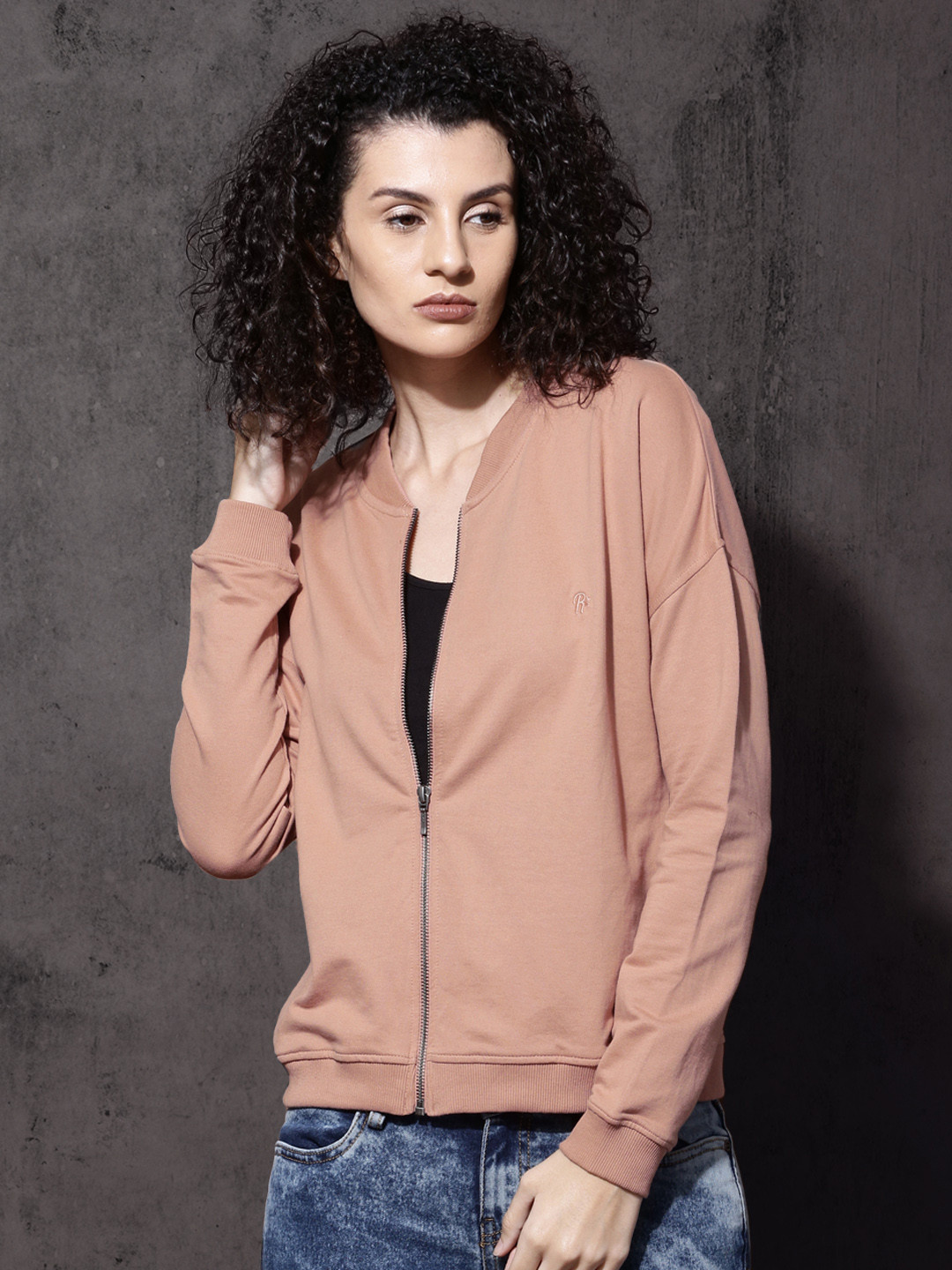 Buy Roadster Women Peach Coloured Solid Sweatshirt - Sweatshirts for ...
