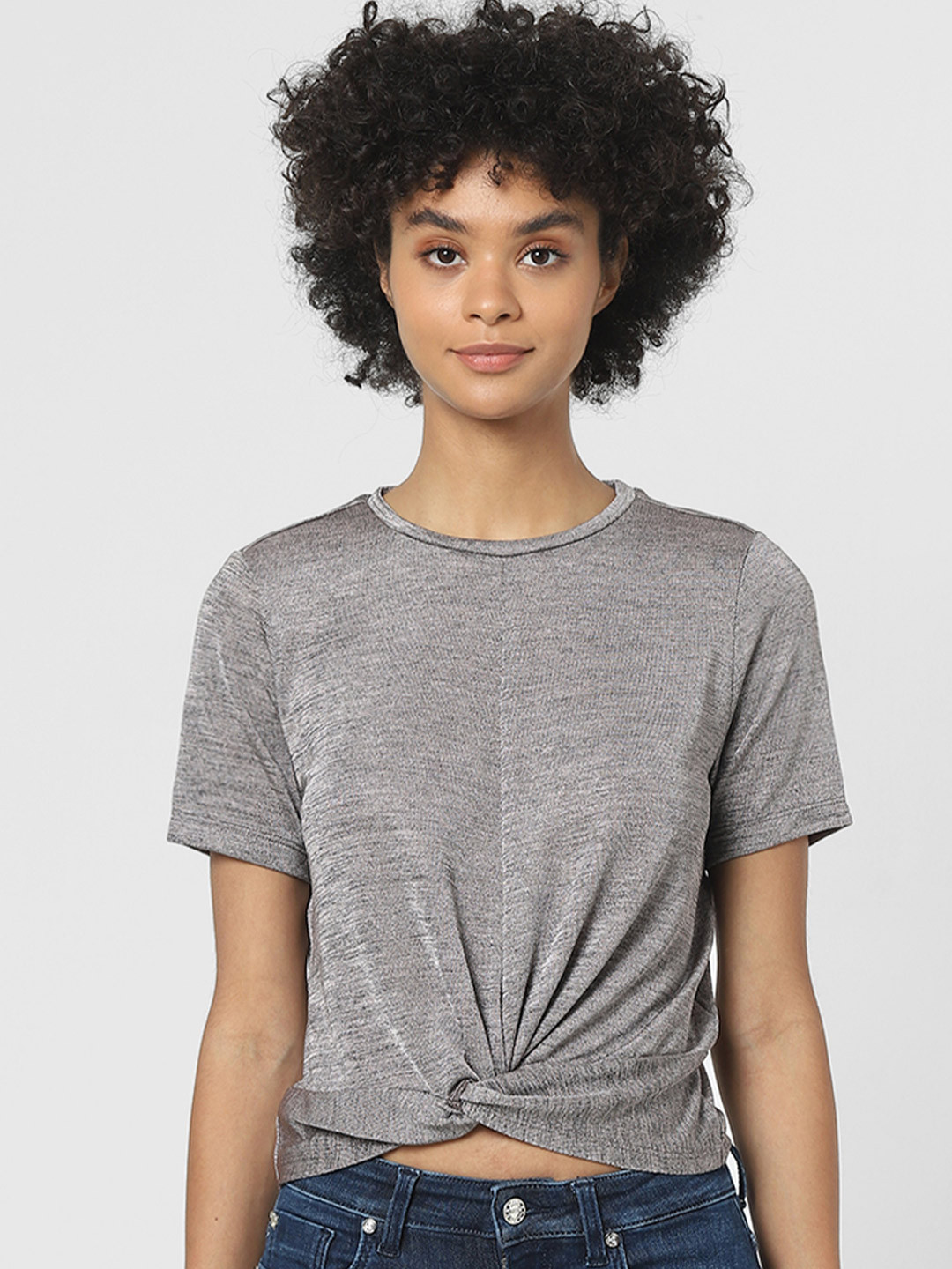 Buy ONLY Women Grey Self Design T Shirt - Tshirts for Women 18626776 ...