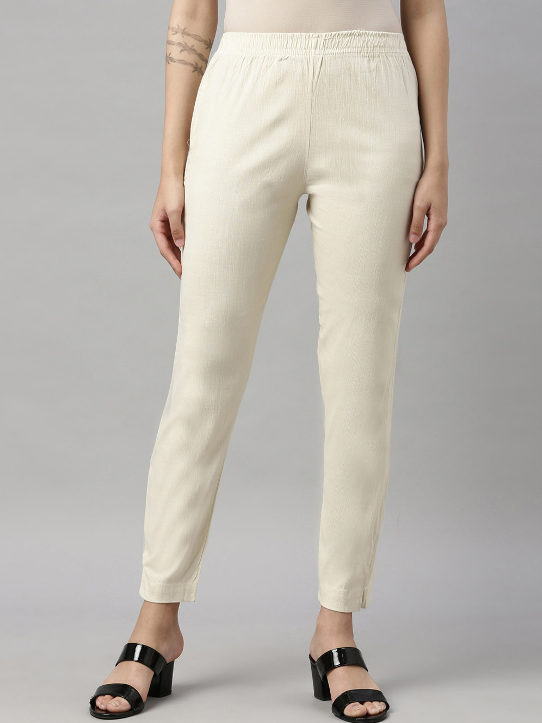 Buy GOLDSTROMS Women Off White Cotton Trousers - Trousers for Women ...