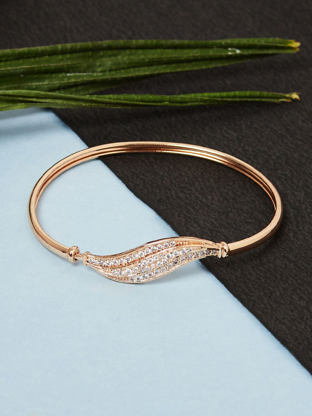 Buy Voylla Women Rose Gold Plated & White Brass Bangle Style Bracelet ...