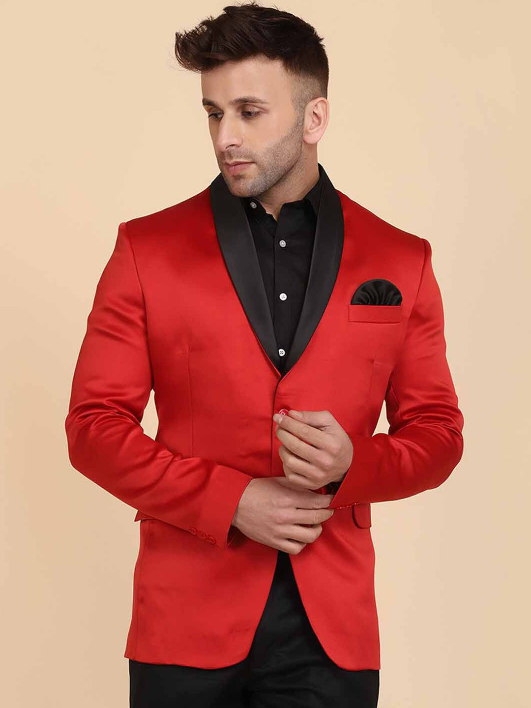 Buy TAHVO Men Red Solid Slim Fit Party Blazer - Blazers for Men ...