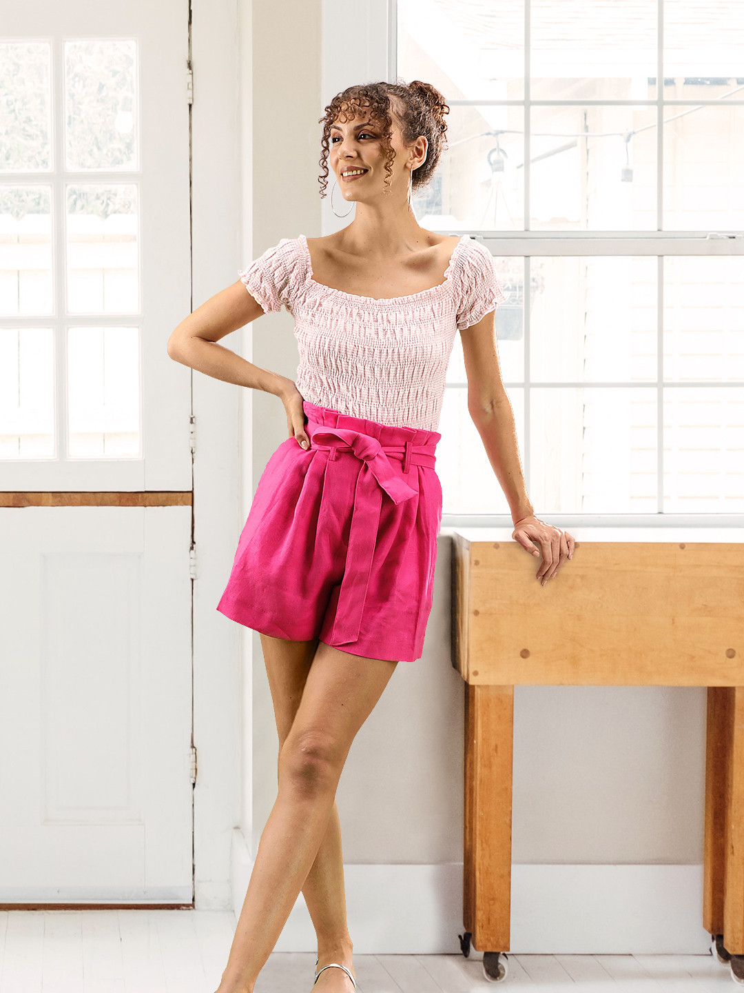 Buy MANGO Women Pink Linen Shorts - Shorts for Women 18636146 | Myntra