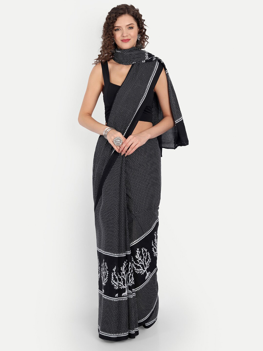 Buy BUTA BUTI Blue & White Ethnic Motifs Pure Cotton Saree - Sarees for ...