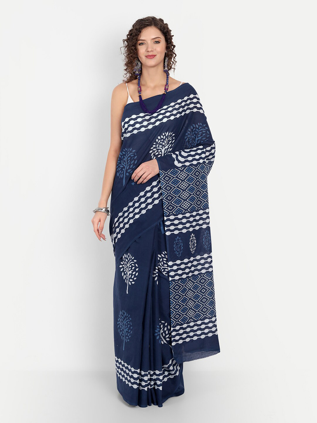 Buy BUTA BUTI Violet & White Ethnic Motifs Pure Cotton Saree - Sarees ...