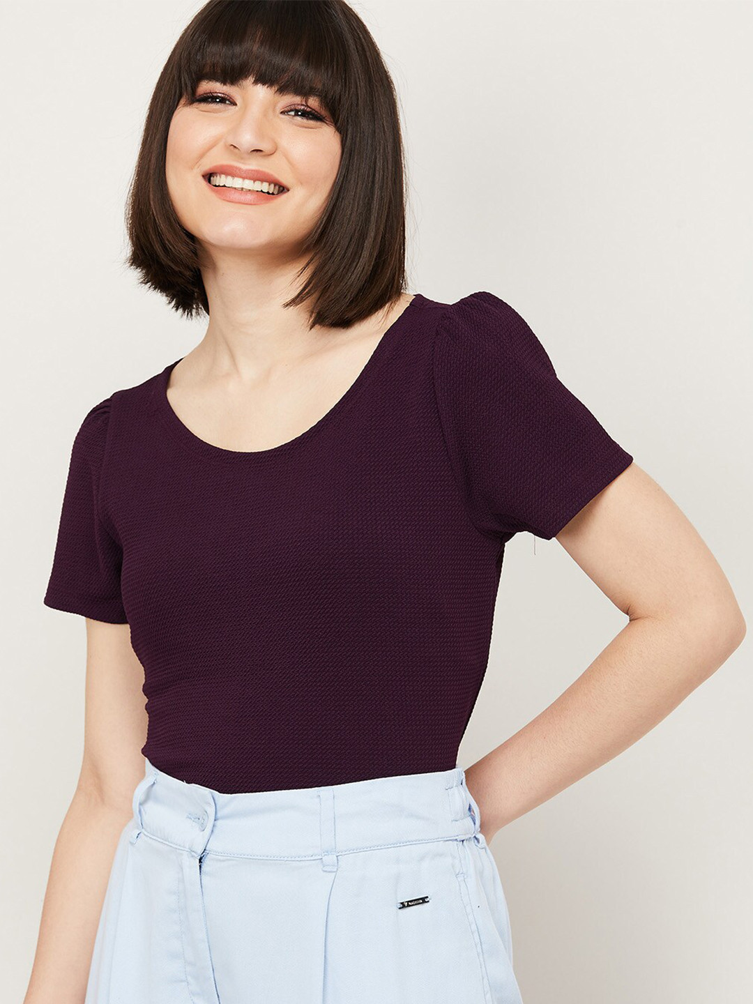 Buy CODE By Lifestyle Purple Solid Viscose Rayon Top - Tops for Women ...