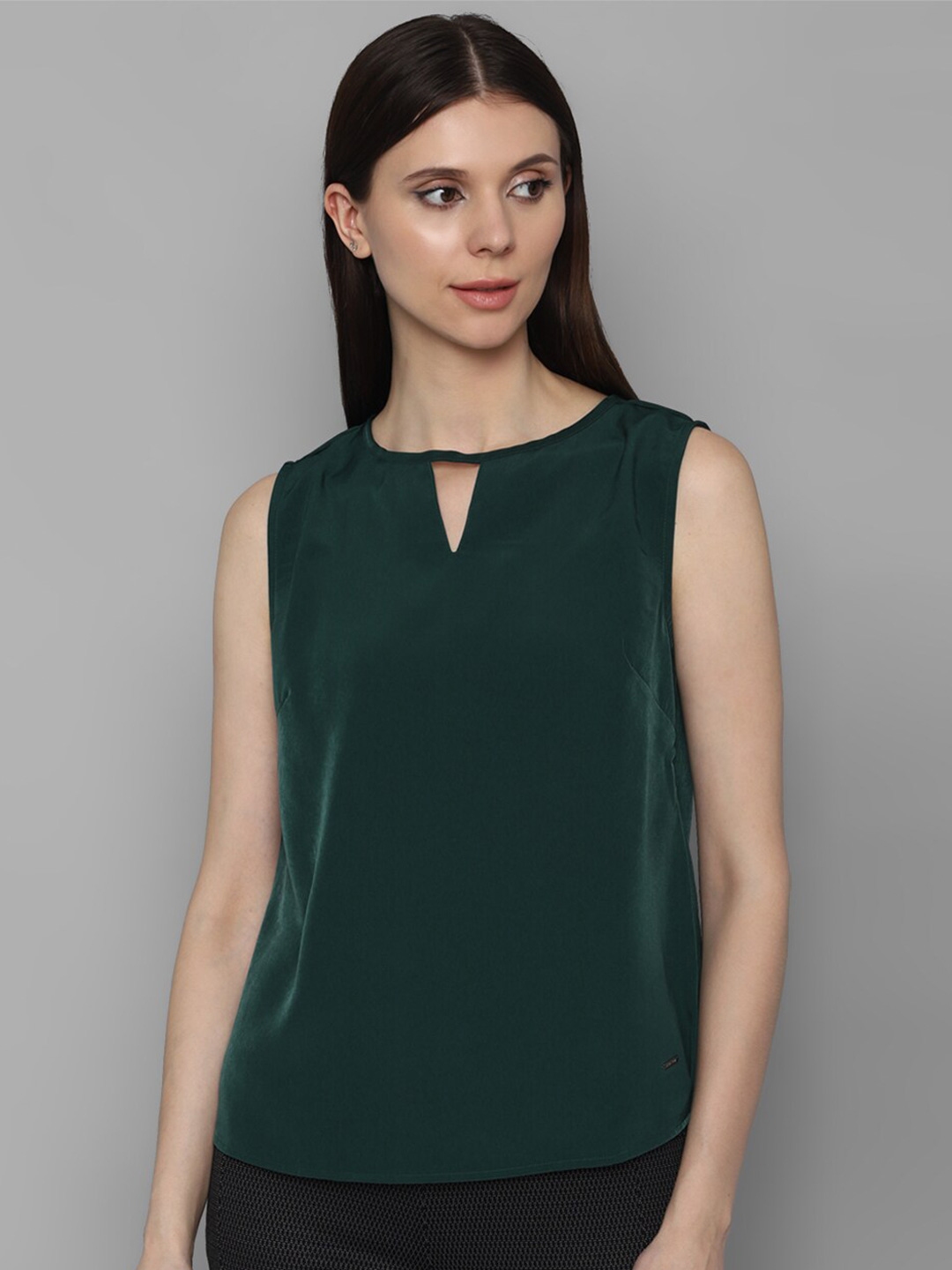 Buy Allen Solly Woman Green Keyhole Neck Top Tops For Women 18639446