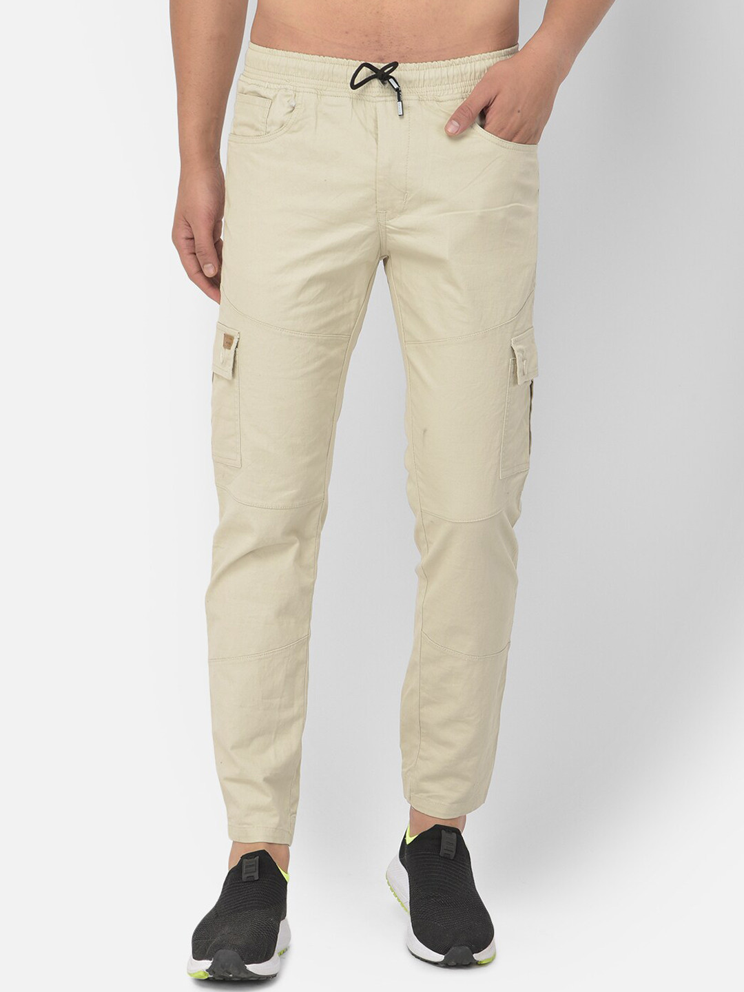 Buy COBB Men Cream Coloured Comfort Slim Fit Cargos Trousers - Trousers ...