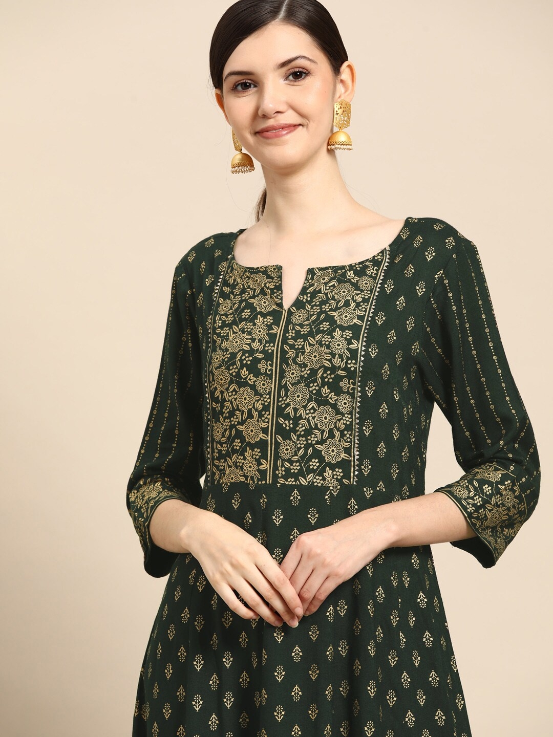 Buy Anouk Women Green And Gold Toned Ethnic Motifs Printed Gotta Patti
