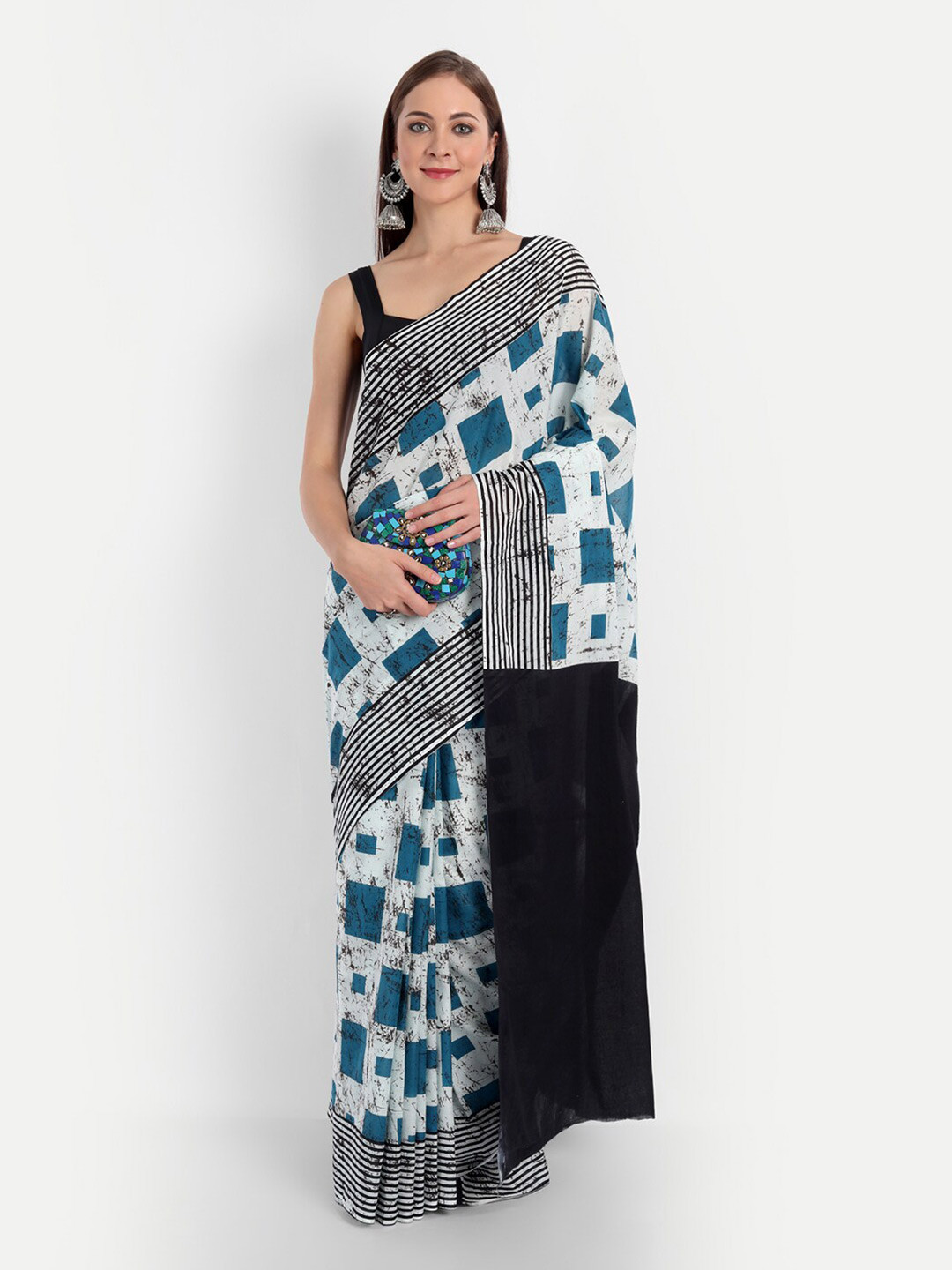 Buy BUTA BUTI Blue & Black Printed Pure Cotton Saree - Sarees for Women ...