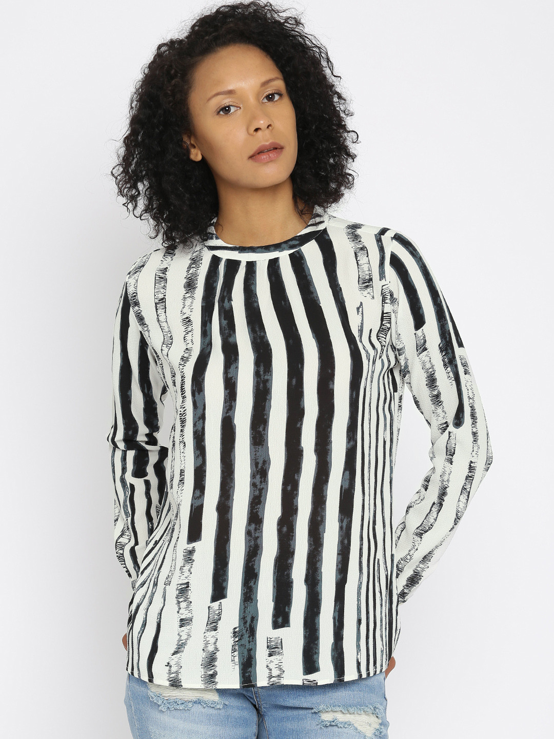 Buy AND Women Off White & Black Striped Top - Tops for Women 1864620 ...