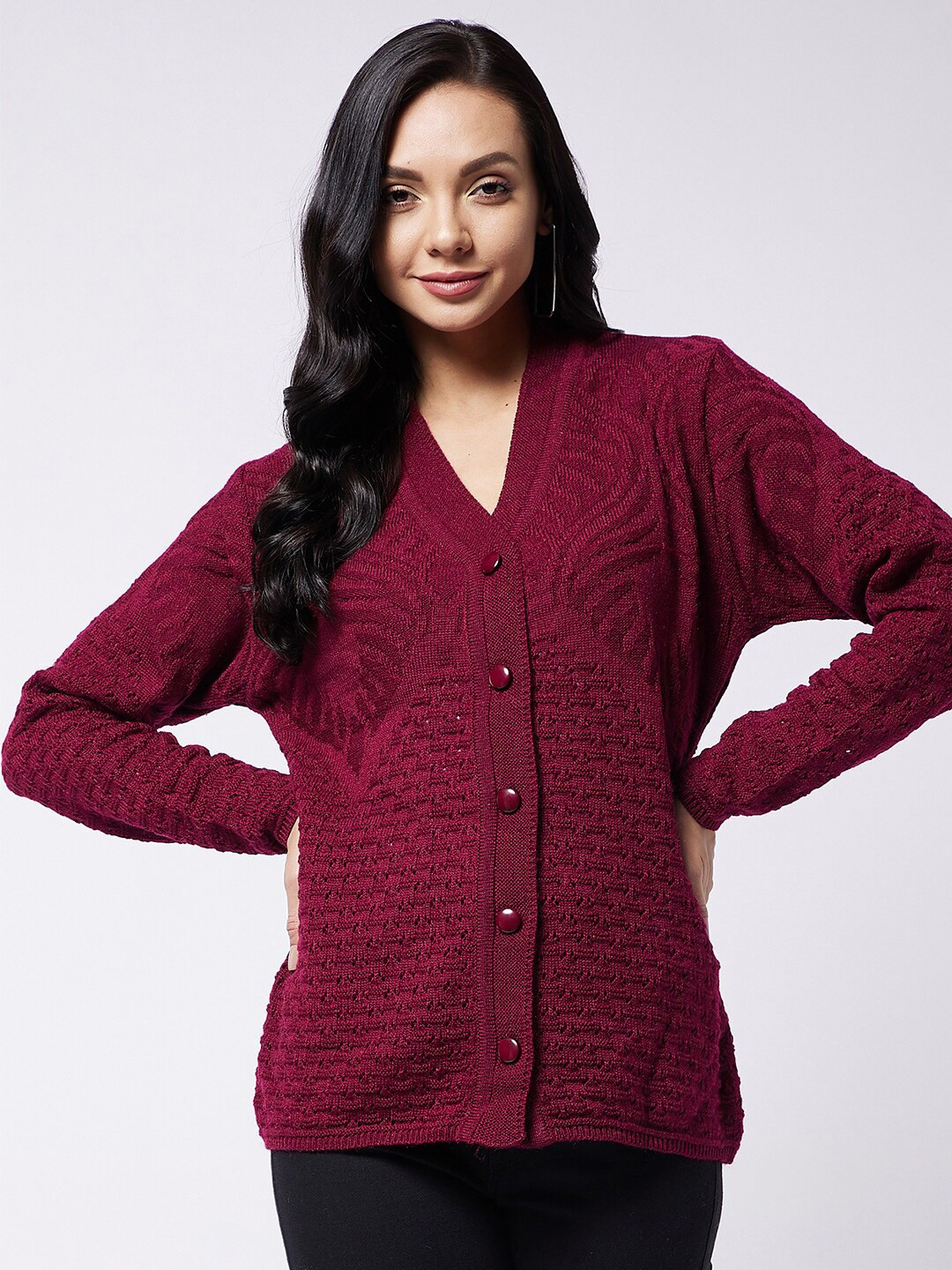 Buy RIVZA Women Maroon Cardigan Sweaters - Sweaters for Women 18647600 ...