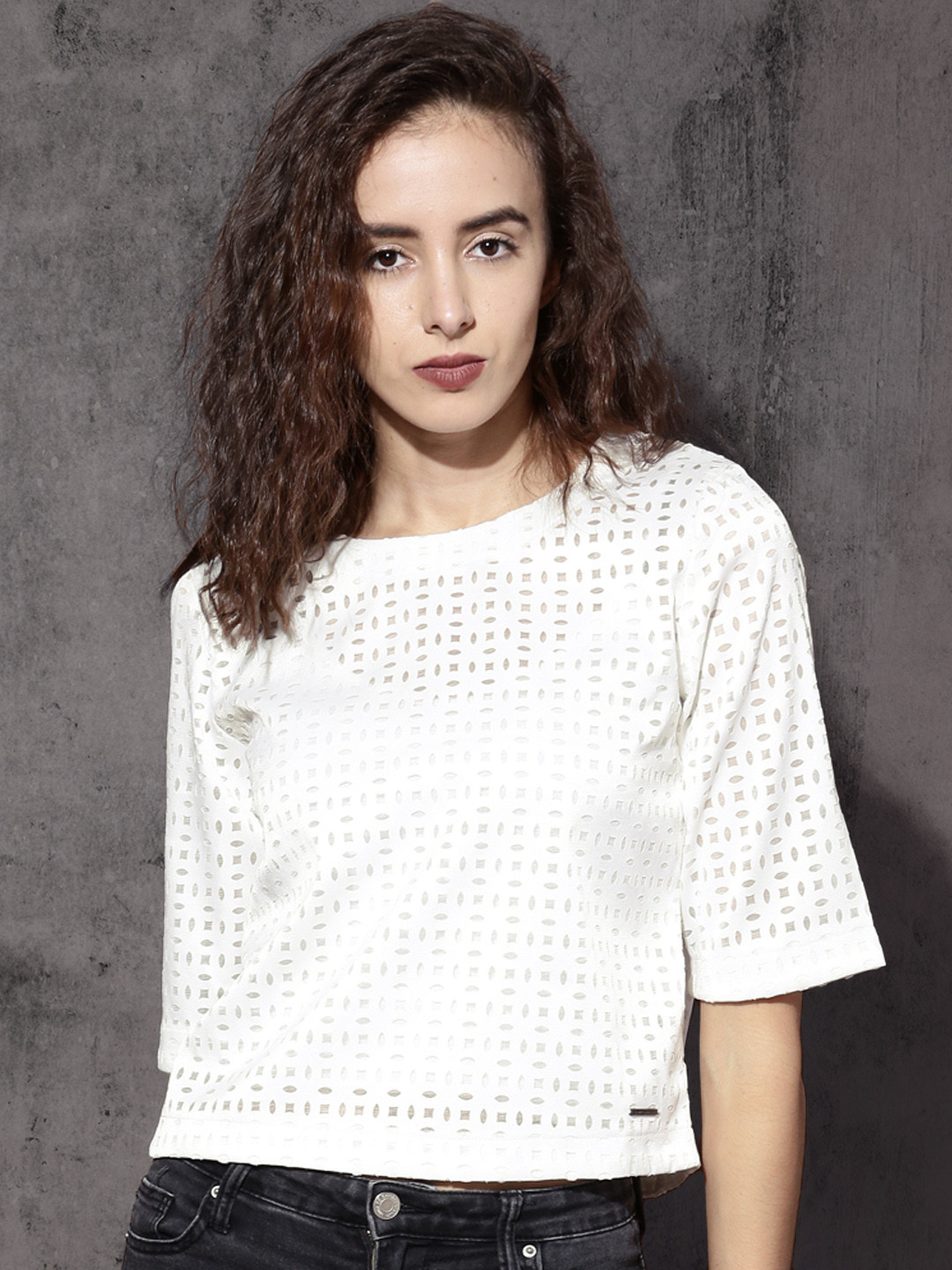 Buy Roadster Women White Self Design Top - Tops for Women 1865197 | Myntra