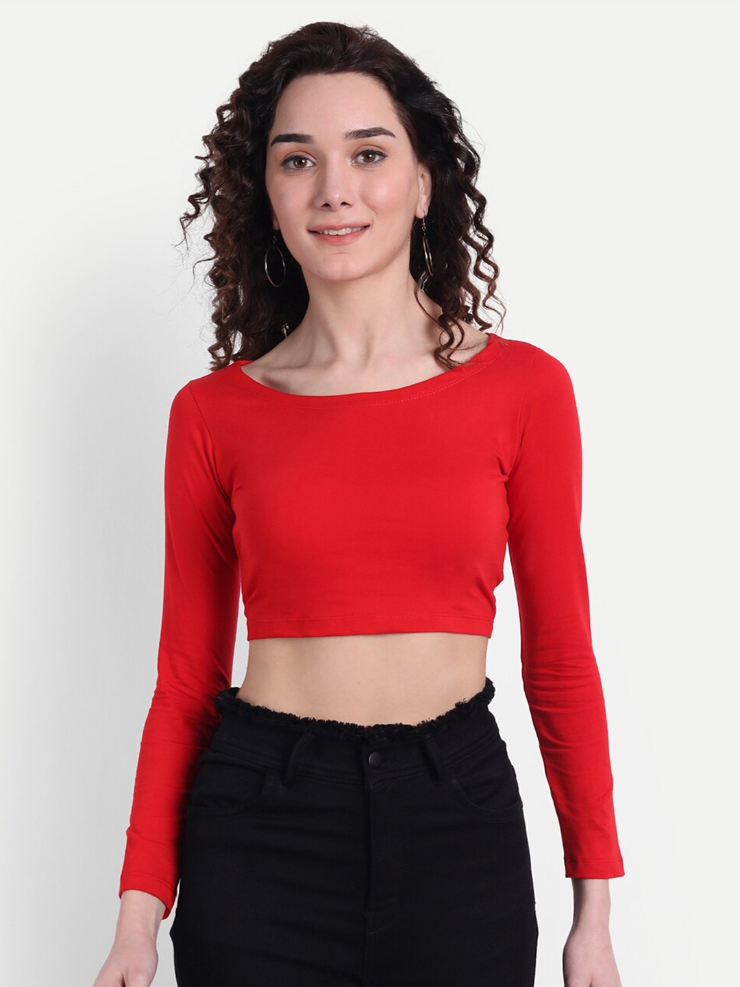 Buy Color Capital Red Solid Fitted Crop Top Tops For Women 18656134
