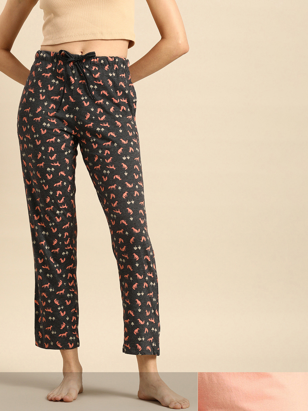 Buy Dreamz By Pantaloons Pack Of 2 Black & Coral Printed Lounge Pants ...