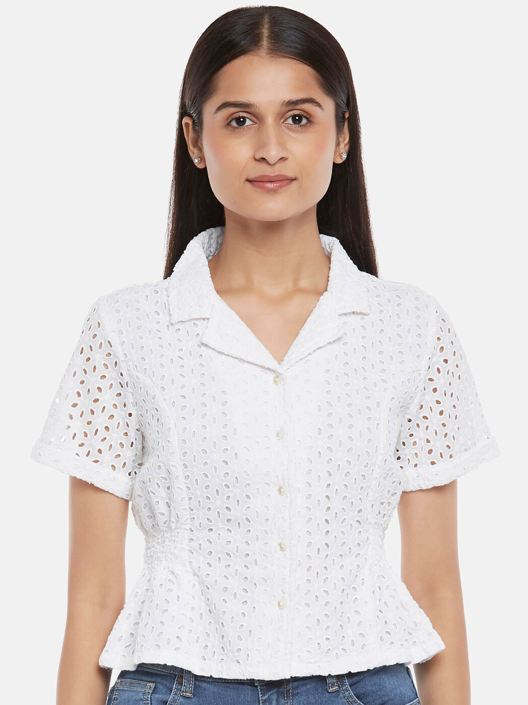 Buy People Women White Printed Cotton Casual Shirt - Shirts for Women ...