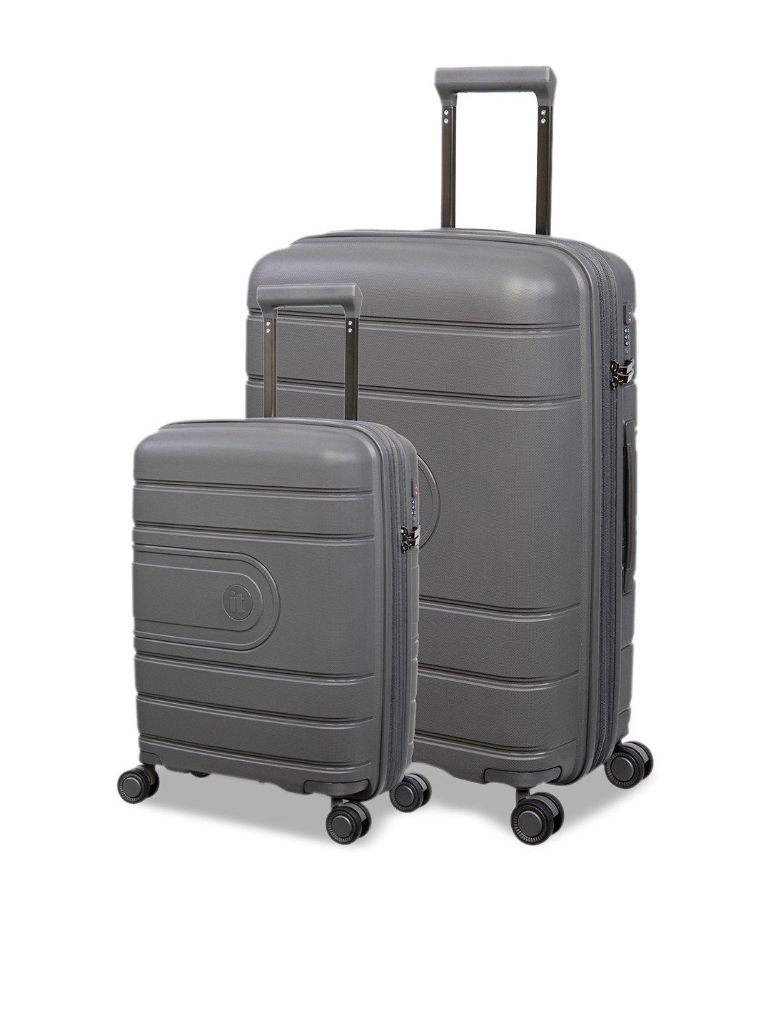 Buy IT Luggage Grey Set Of 2 Solid Hard Sided Trolley Suitcases ...