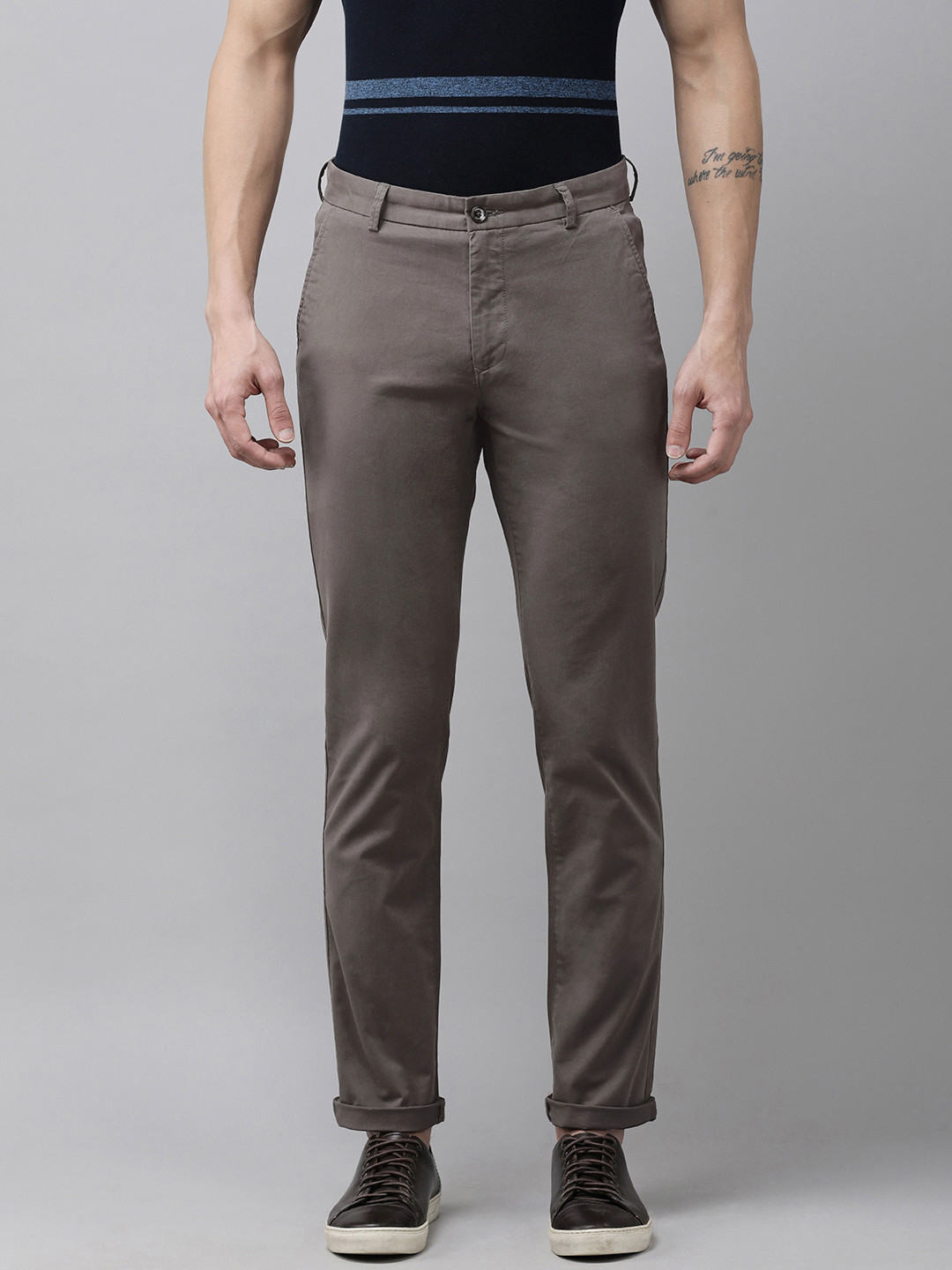 Buy Arrow Sport Men Brown Original Slim Fit Trousers - Trousers for Men ...