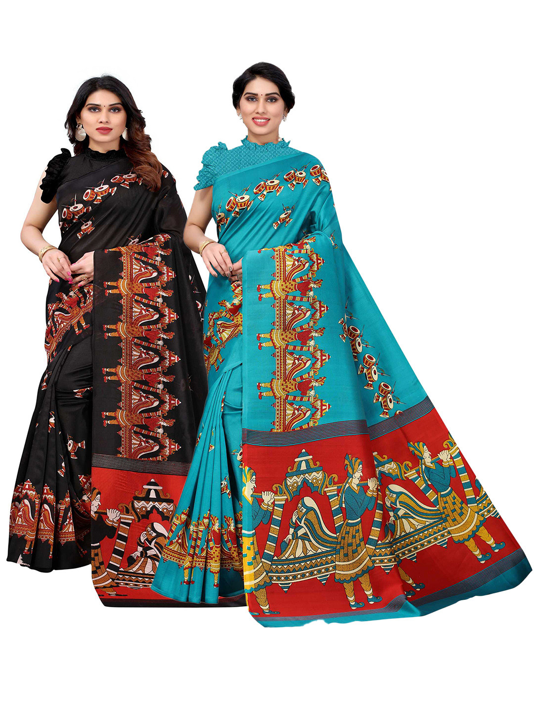 Buy AADVIKA Black & Green Woven Design Saree - Sarees for Women ...