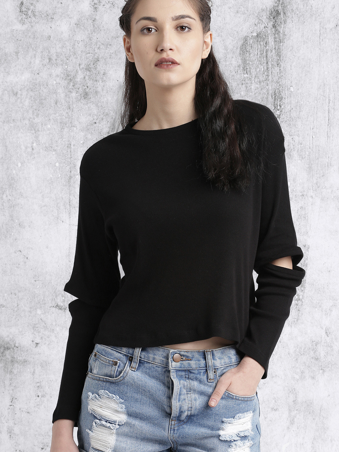 Buy The Roadster Lifestyle Co. Women Black Solid Cut Out Detailed Pure ...