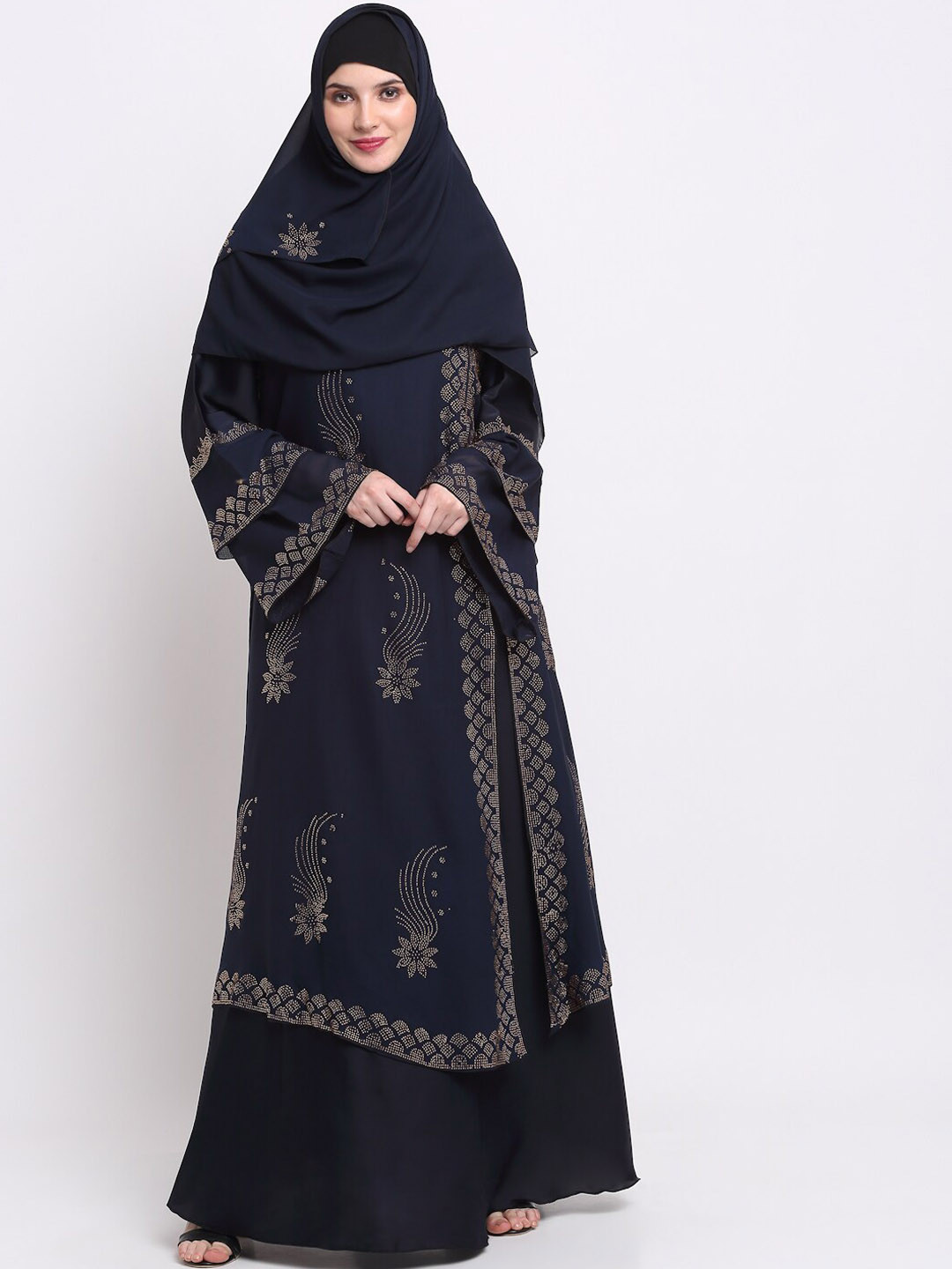 Buy KLOTTHE Women Navy Blue & Silver Coloured Embellished Burqas With ...