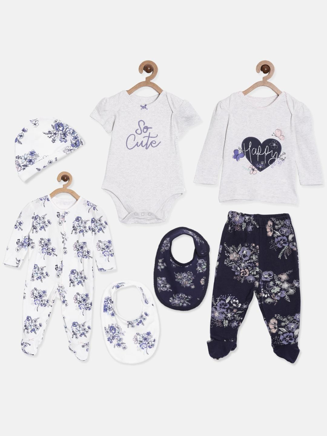 Buy The Boo Boo Club Pack Of 7 Girls Blue & White Printed Pure Cotton ...