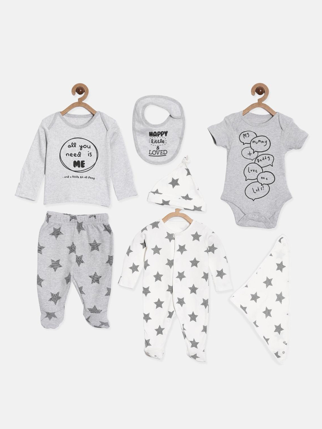 Buy The Boo Boo Club Kids Set Of 7 Grey Printed Baby Apparel Gift Set ...