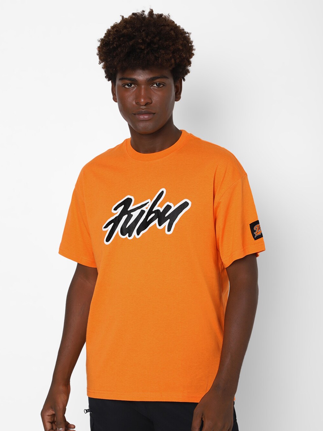 Buy Forever 21 Men Orange And Black Typography Printed Cotton T Shirt
