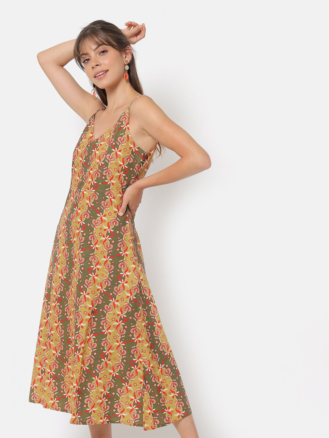 Buy Saaki Women Blue Floral A Line Midi Dress - Ethnic Dresses for ...