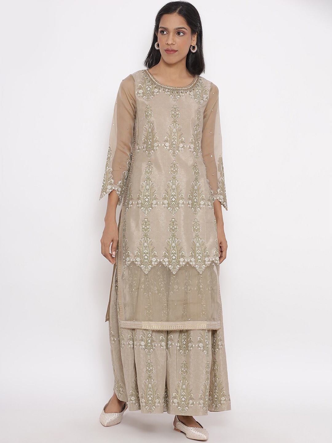 Buy WISHFUL Women Beige Ethnic Motifs Embroidered Kurta - Kurtas for ...