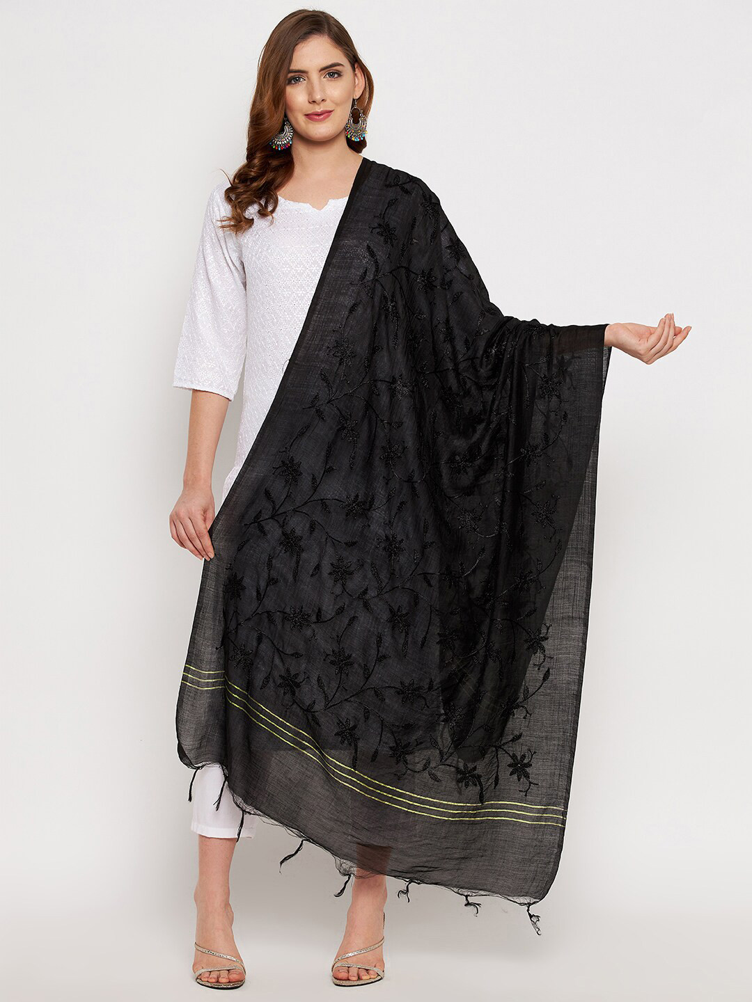Buy Clora Creation Black Embroidered Dupatta - Dupatta for Women ...