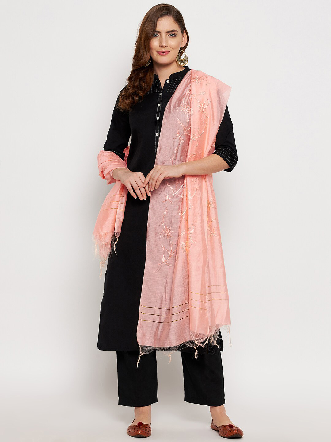 Buy Clora Creation Peach Coloured Embroidered Dupatta - Dupatta for ...