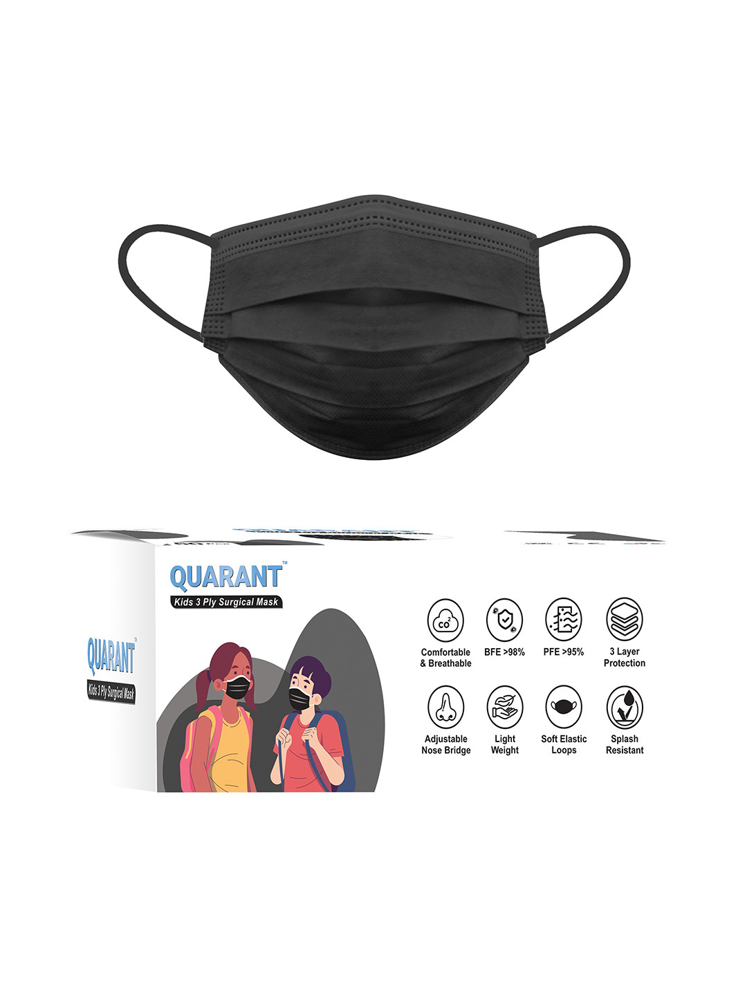 Buy QUARANT Pack Of 50 Black Solid 3 Ply Outdoor Surgical Face Masks ...