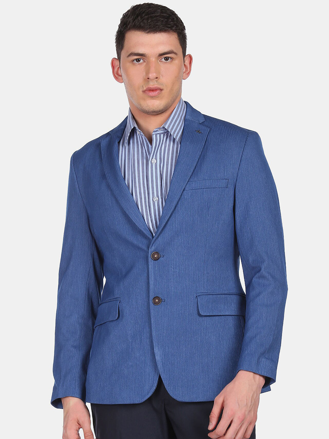 Buy Arrow Men Blue Solid Slim Fit Single Breasted Formal Blazer ...