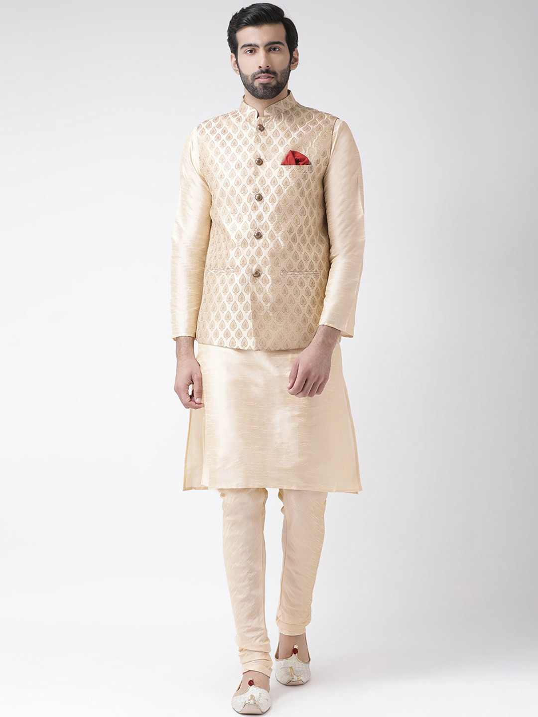 Buy KISAH Men Textured Regular Fit Ethnic Motifs Kurta Jacket Churidar ...